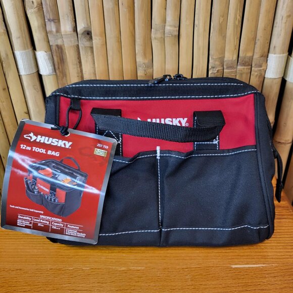 Husky | Other | Husky 2 Inch Tool Bag Wide Mouth 4 Pockets Red Black ...